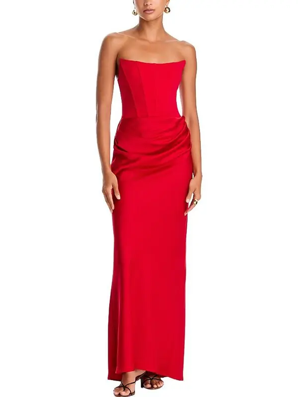 Aqua Long Scuba Strapless Gown - Red