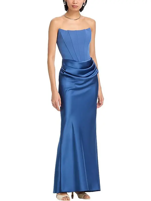 Aqua Long Scuba Strapless Gown - Slate
