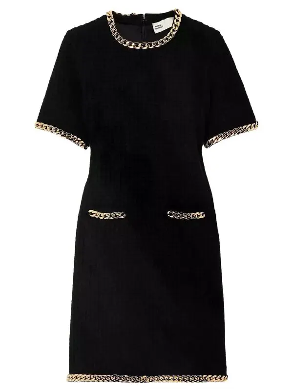 Tory Burch Chain-embellished Waffle-knit Mini Dress - Black