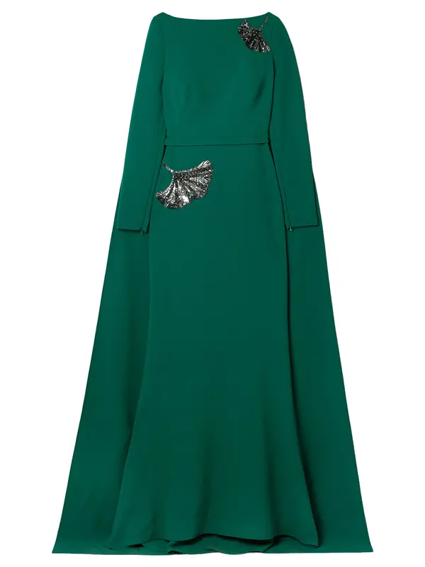 Safiyaa Ginevra Cape-effect Gown - Green