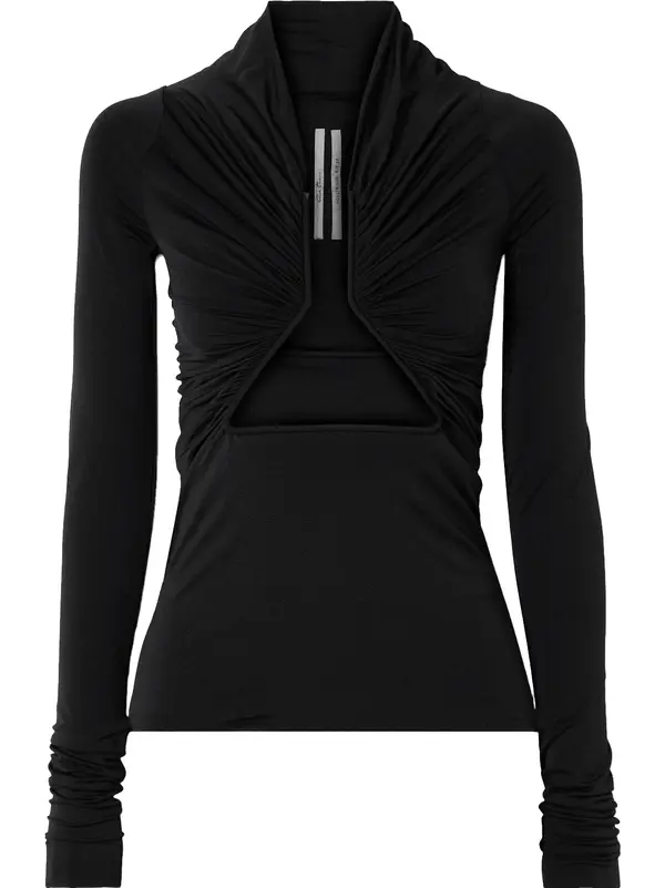 Rick Owens Cutout Ruched Stretch-jersey Top - Black
