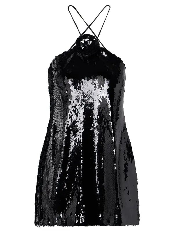 Magda Butrym Open-back Sequined Tulle Mini Dress - Black