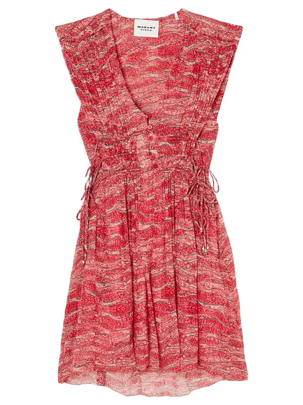 MARANT ETOILE Anawa Tie-detailed Gathered Printed Crepon Mini Dress - Red