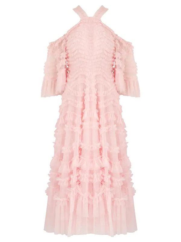 NEEDLE & THREAD Bronte Off-the-shoulder Ruffled Tulle Gown - Pink