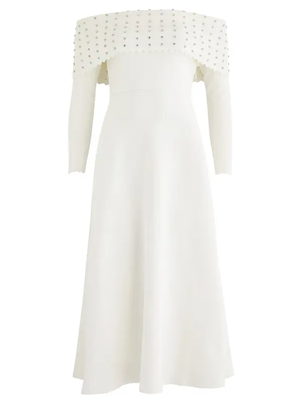 NEEDLE & THREAD Crystal-embellished Off-the-shoulder Midi Dress - Cream