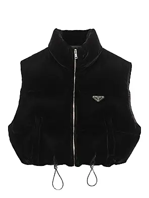 Prada Logo-plaque Velvet Down Vest - Black