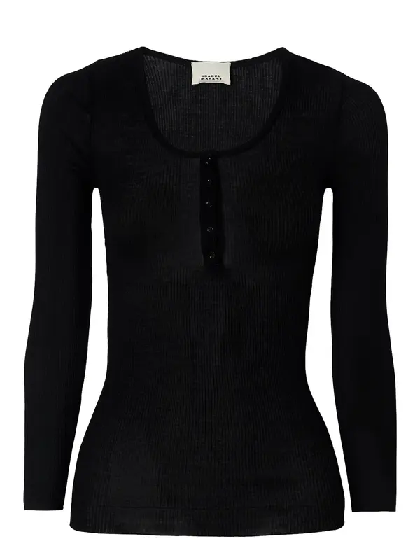 Isabel Marant Lamylic Ribbed Henley Top - Black