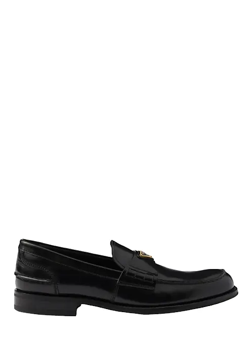 Prada Triangle-logo Brushed Leather Loafers - Black