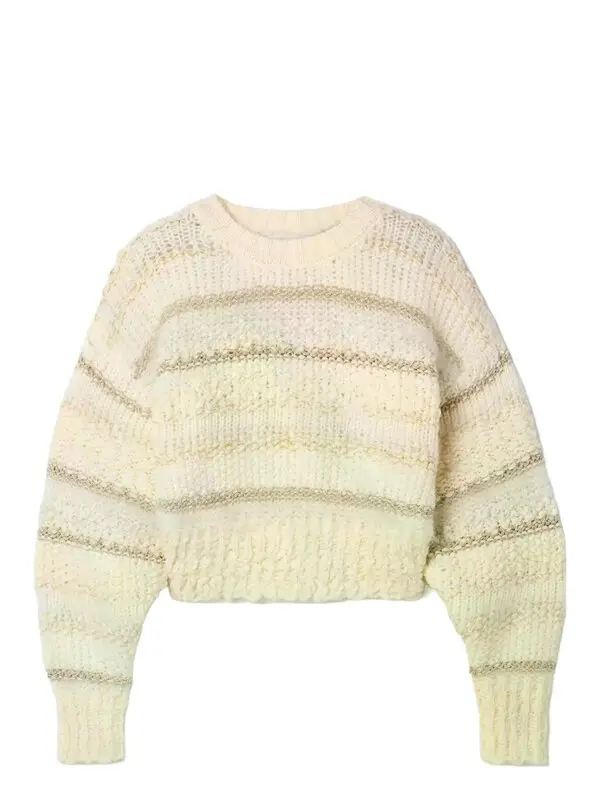 FRAME Cropped Metallic Striped Sweater - Cream