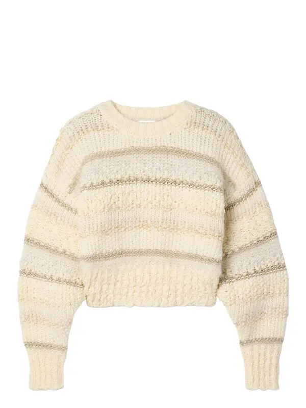 FRAME Cropped Metallic Striped Sweater - Neutrals