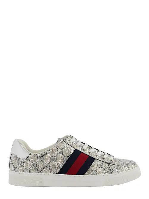 Gucci Ace Shiny Canvas Low-top Trainers - Beige Blue Silver