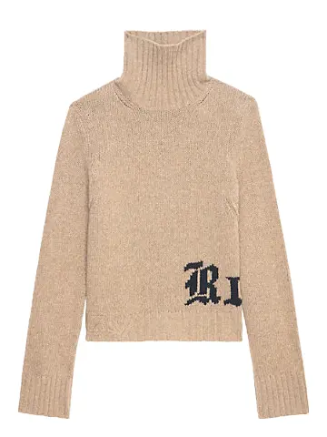 Zadig&Voltaire Nalma Text-intarsia Merino Wool Jumper - Oatmeal