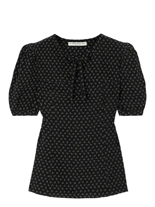 Alessandra Rich Bow-detailed Floral-print Silk Blouse - Black