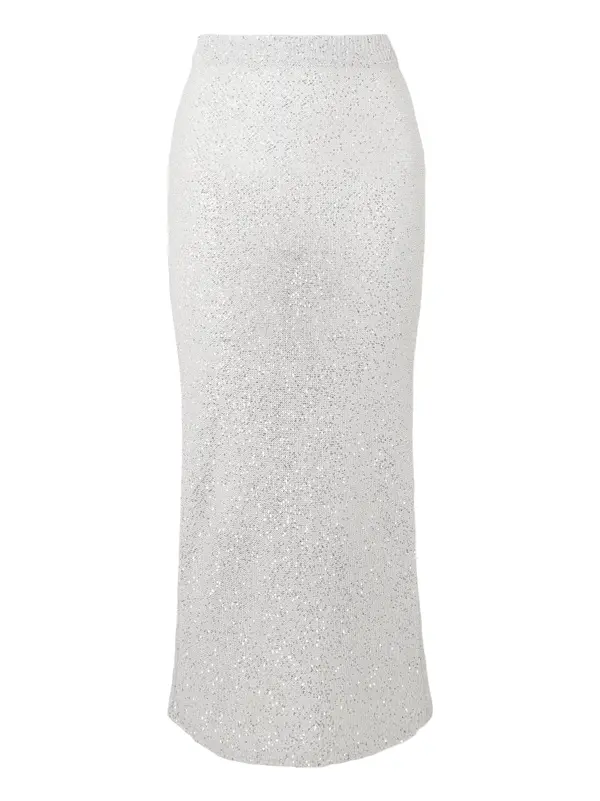 Alessandra Rich Sequin-embellished Metallic Knitted Maxi Skirt - White