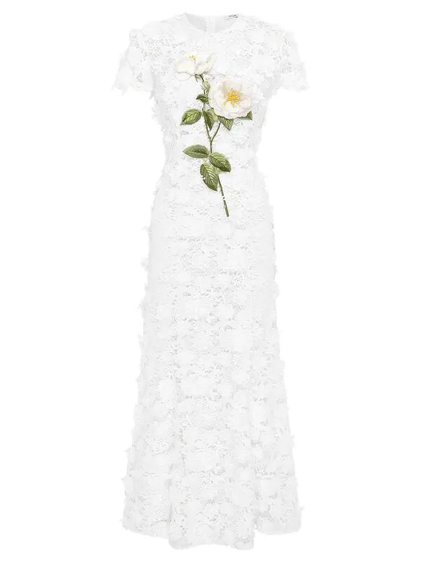 LEO LIN Monique Floral-embroidered Lace Maxi Dress - White