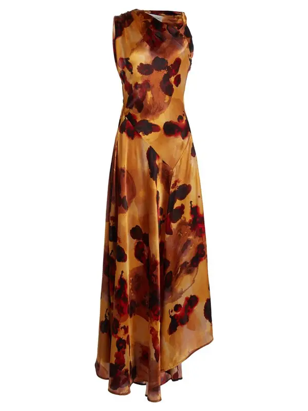 Victoria Beckham Asymmetric Floral Print Silk Midi Dress - Multi