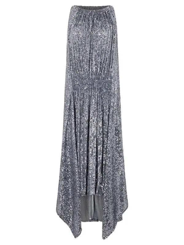 Rabanne Gathered Sequined Midi Dress - Silver