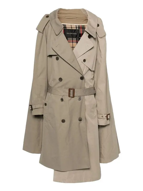 Balenciaga Panelled Cotton Trench Coat - Neutrals/grey