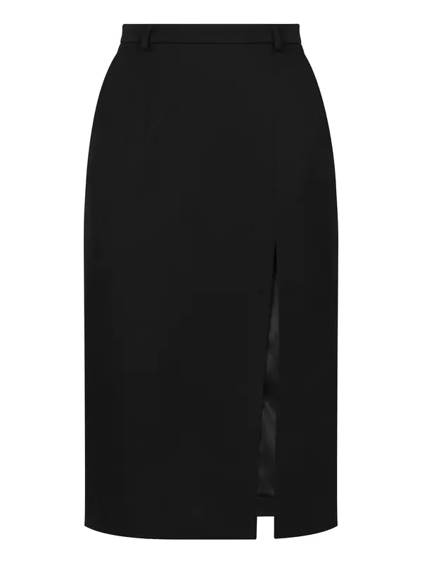 Dolce & Gabbana Calf-length Wool Gabardine Skirt With Slit - Black