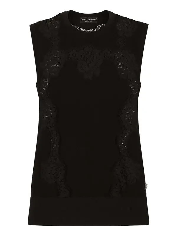 Dolce & Gabbana Cashmere And Silk Sweater With Lace Inlay - Black