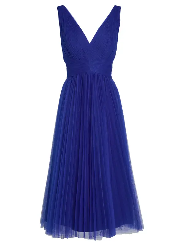 Zac Posen Pleated Tulle Midi Dress - Royal Blue