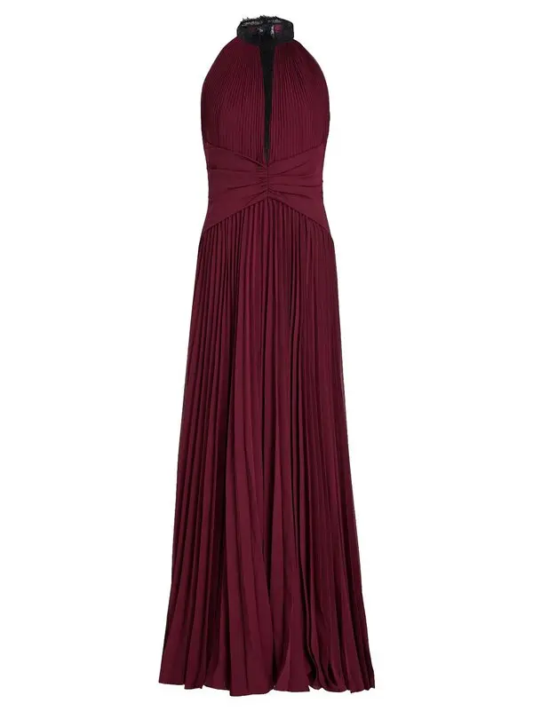 Zac Posen Lace-trimmed Pleated Chiffon Gown - Burgundy