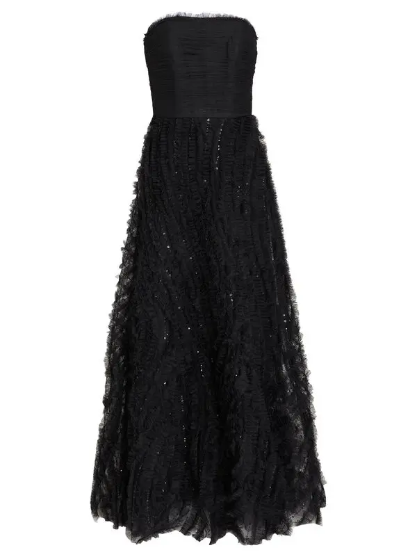 Zac Posen Strapless Embellished Tulle Gown - Black