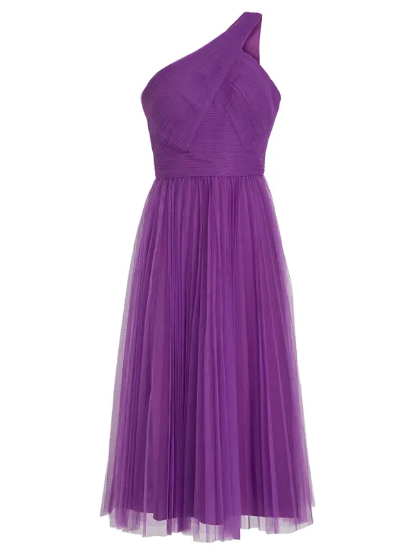 Zac Posen One-shoulder Tulle Midi Dress - Violet