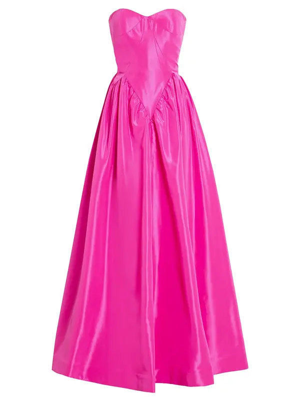 Zac Posen Strapless Gathered Taffeta Gown - Bright Pink
