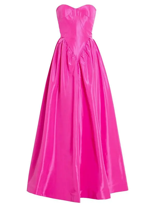 Zac Posen Strapless Gathered Taffeta Gown - Bright Pink