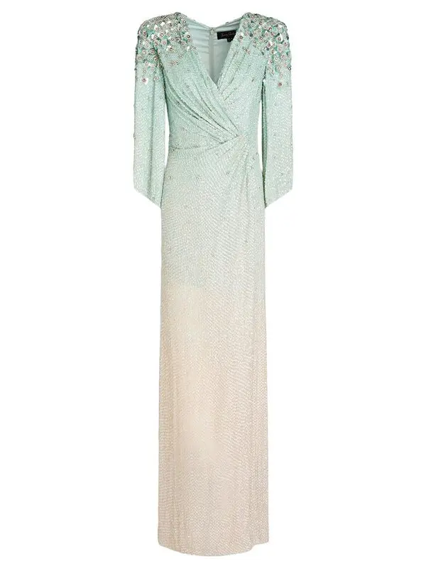 Jenny Packham Embellished Chiffon Gown - Mint