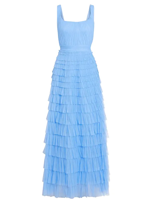 Zac Posen Tiered Tulle Maxi Gown - Light Blue