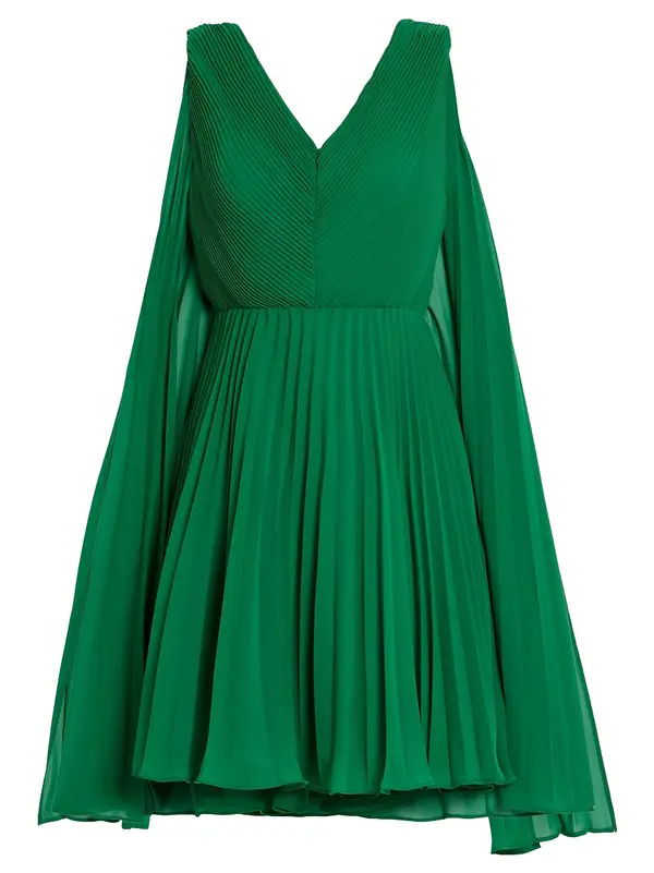 Zac Posen Cape-effect Pleated Chiffon Mini Dress - Green