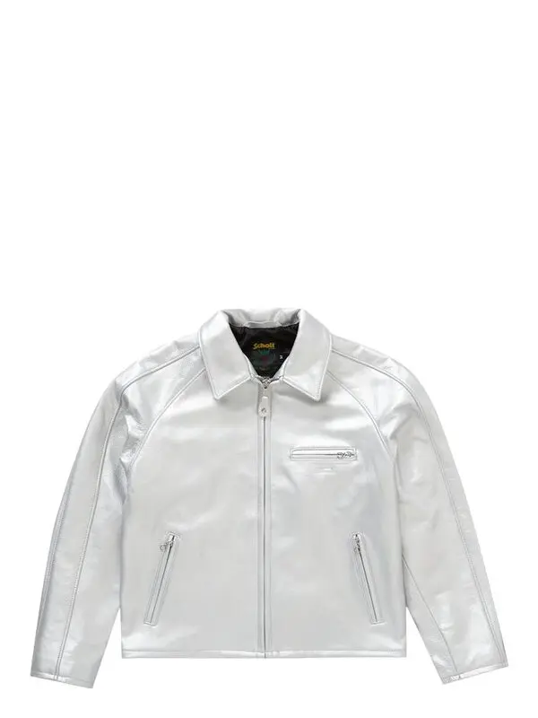 Supreme Schott Leather Racer Jacket - Silver