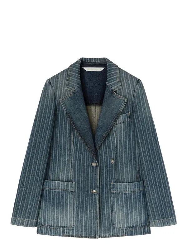 Palm Angels Pinstripe Denim Blazer - Blue