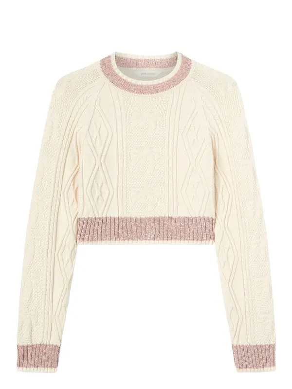 Palm Angels Curved-logo Cable-knit Sweater - Neutrals