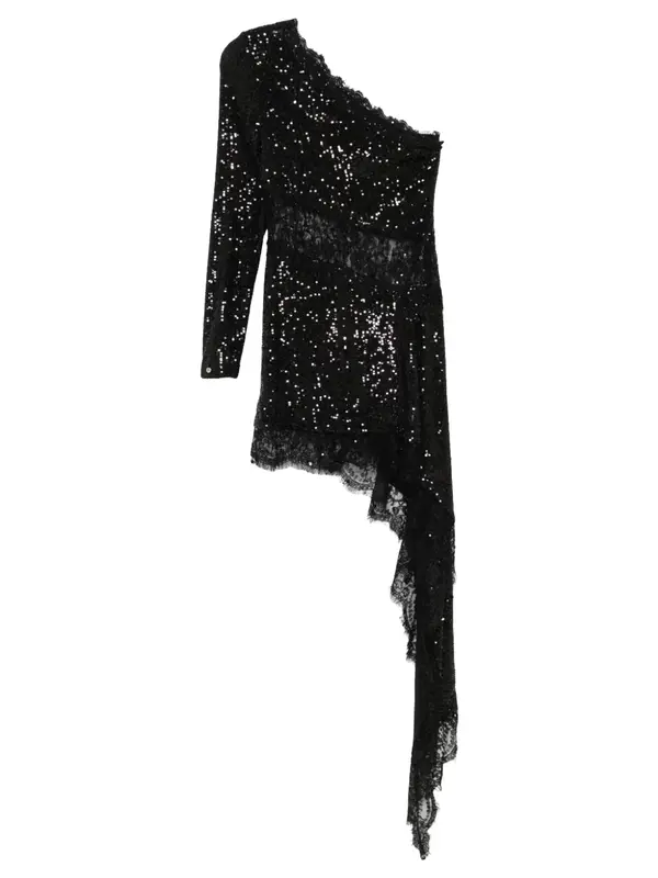 NISSA Lace-insert Sequined Mini Dress - Black