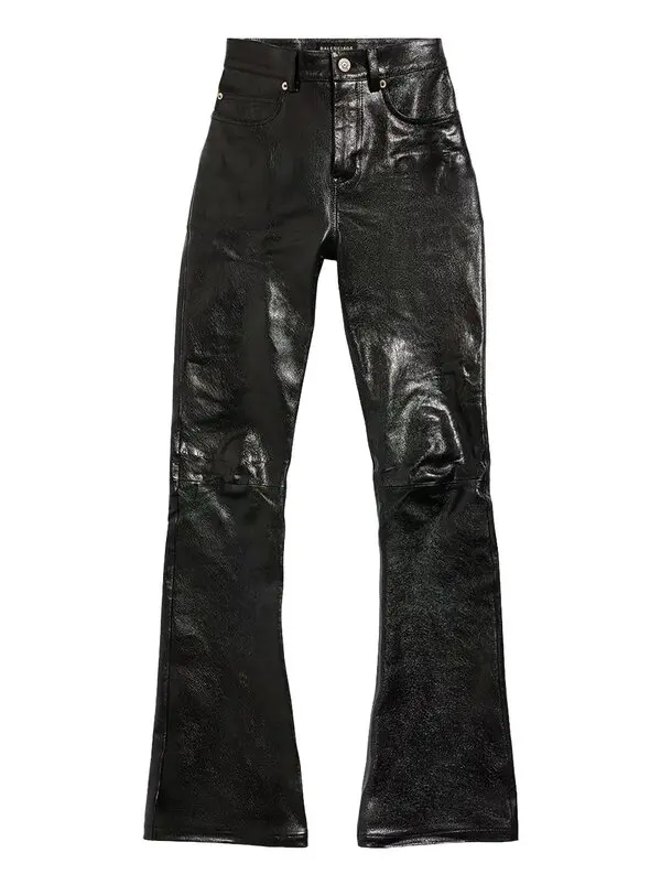 Balenciaga Flared Leather Trousers - Black