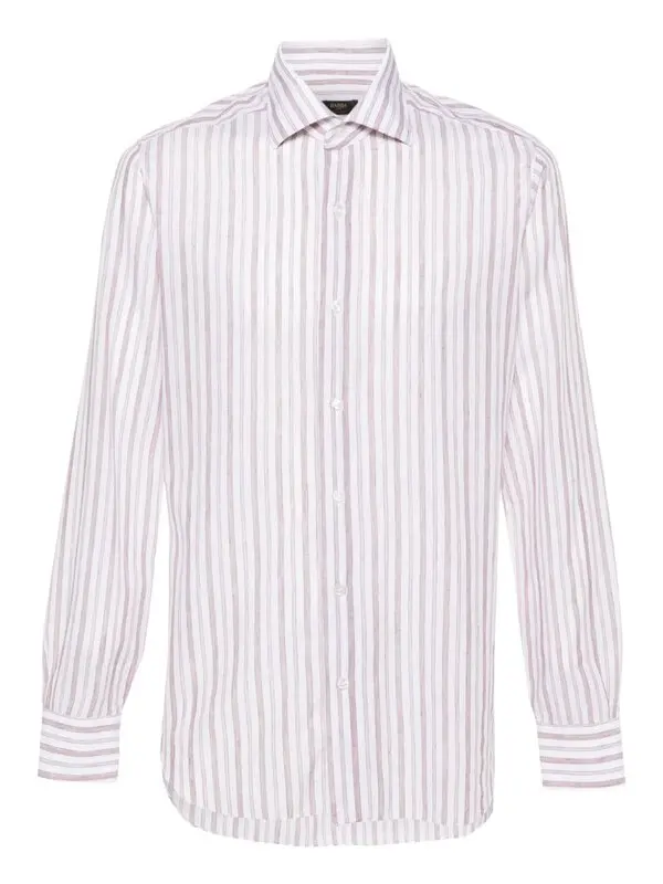 BARBA NAPOLI Spread-collar Striped Shirt - White