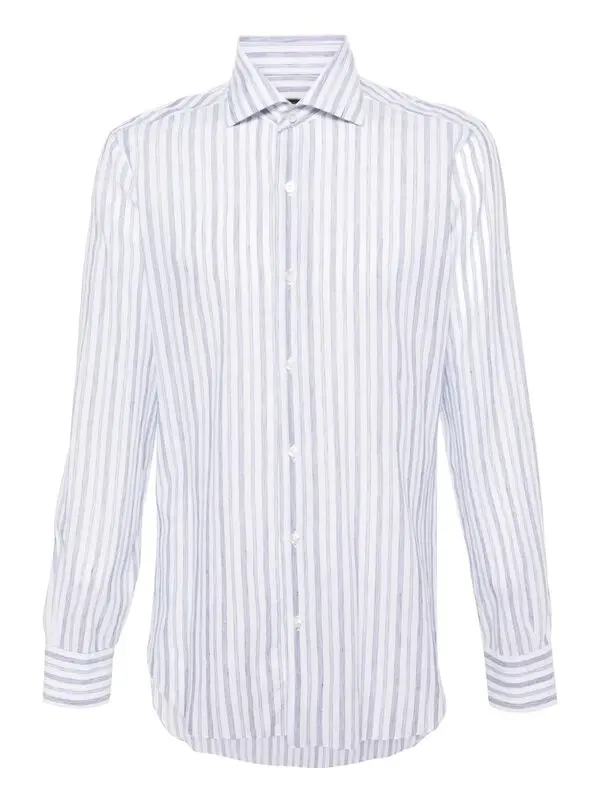 BARBA NAPOLI Halo-stripe Semi-sheer Shirt - White
