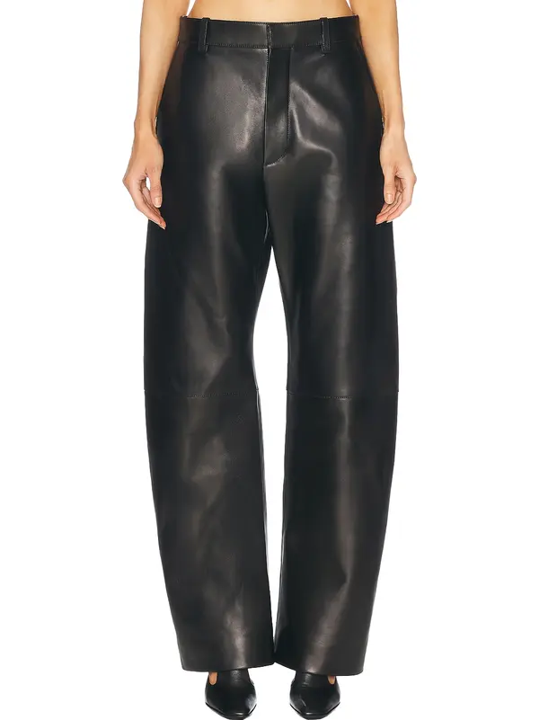 Bottega Veneta Leather Straight Leg Pant - Black