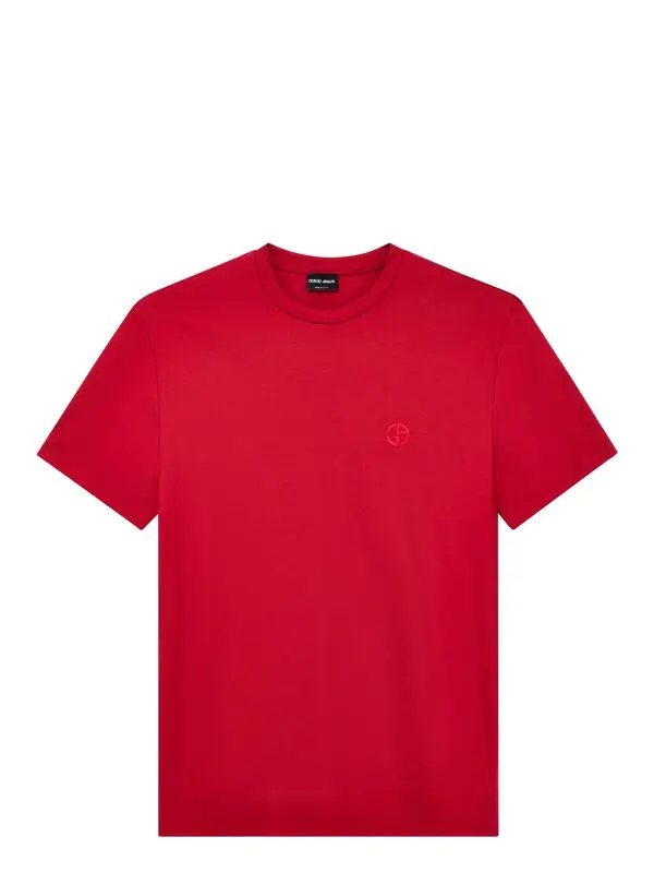 Giorgio Armani Cotton-interlock T-shirt With Embroide Logo - Red
