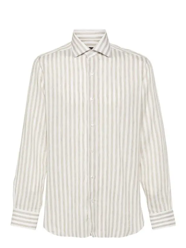 BARBA NAPOLI Spread-collar Striped Shirt - White