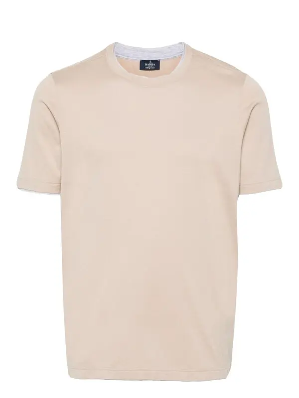 BARBA NAPOLI Contrasting-trim Cotton T-shirt - Neutrals