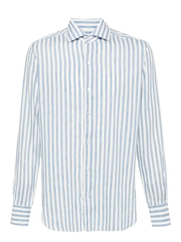 BARBA NAPOLI Spread-collar Striped Shirt - Blue