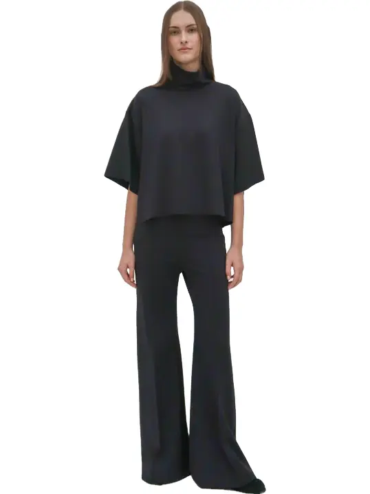 Rosetta Getty Pintuck Wide Leg Flare Pant - Black