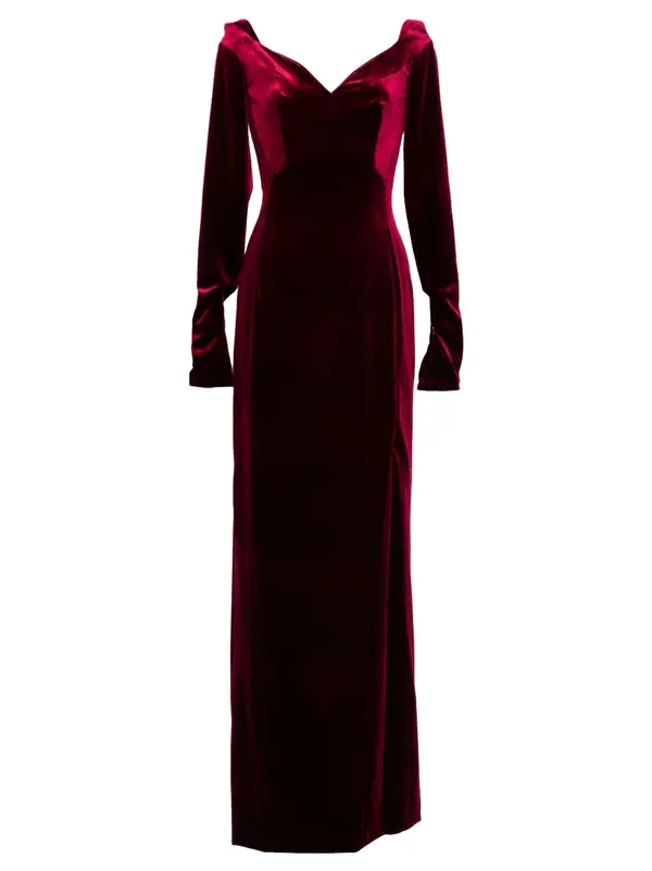 SAIID KOBEISY Velvet Fitted Gown - Red