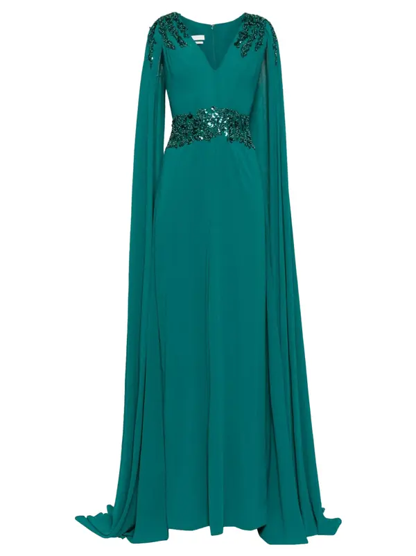 SAIID KOBEISY Crepe Cape Dress - Green
