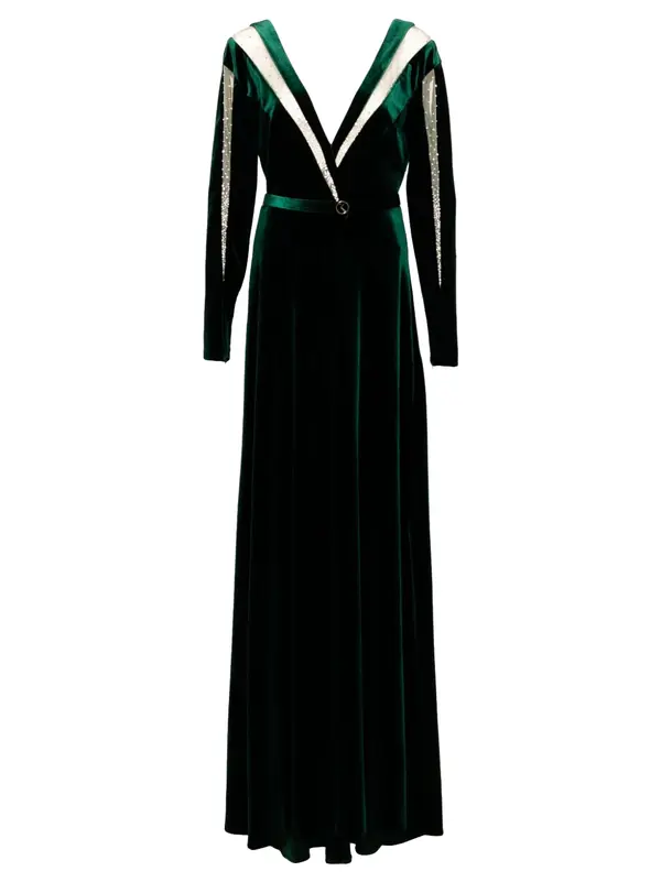 SAIID KOBEISY Velvet Long Dress - Green