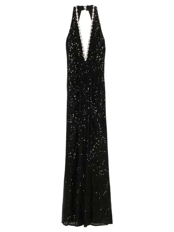 NISSA Sequined Halterneck Maxi Dress - Black